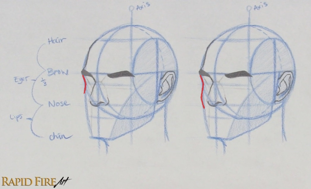 How to Draw a Face from the 3/4 VIEW (Loomis Method) | RapidFireArt