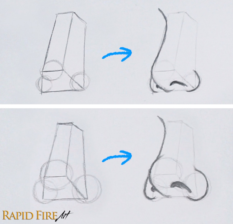How to Draw and Shade a Nose from the 3/4 view | RapidFireArt