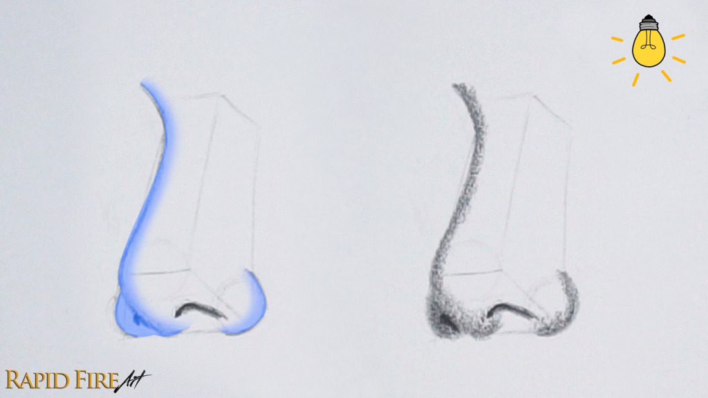 How to Draw and Shade a Nose from the 3/4 view | RapidFireArt
