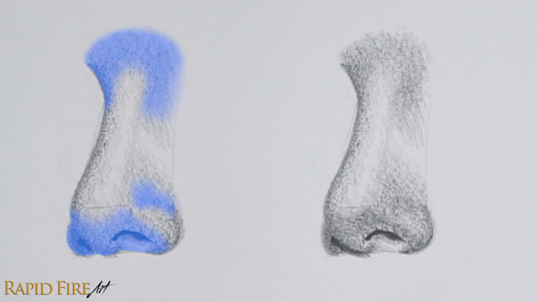 How to Draw and Shade a Nose from the 3/4 view | RapidFireArt